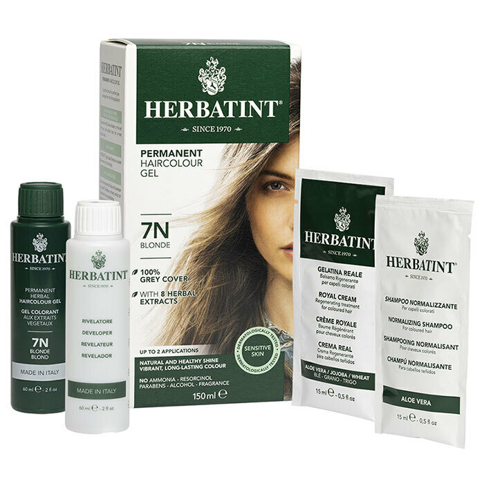 Гель-краска для волос без аммиака с экстрактами натуральных растений тон 7N блондин HERBATINT, 150 мл