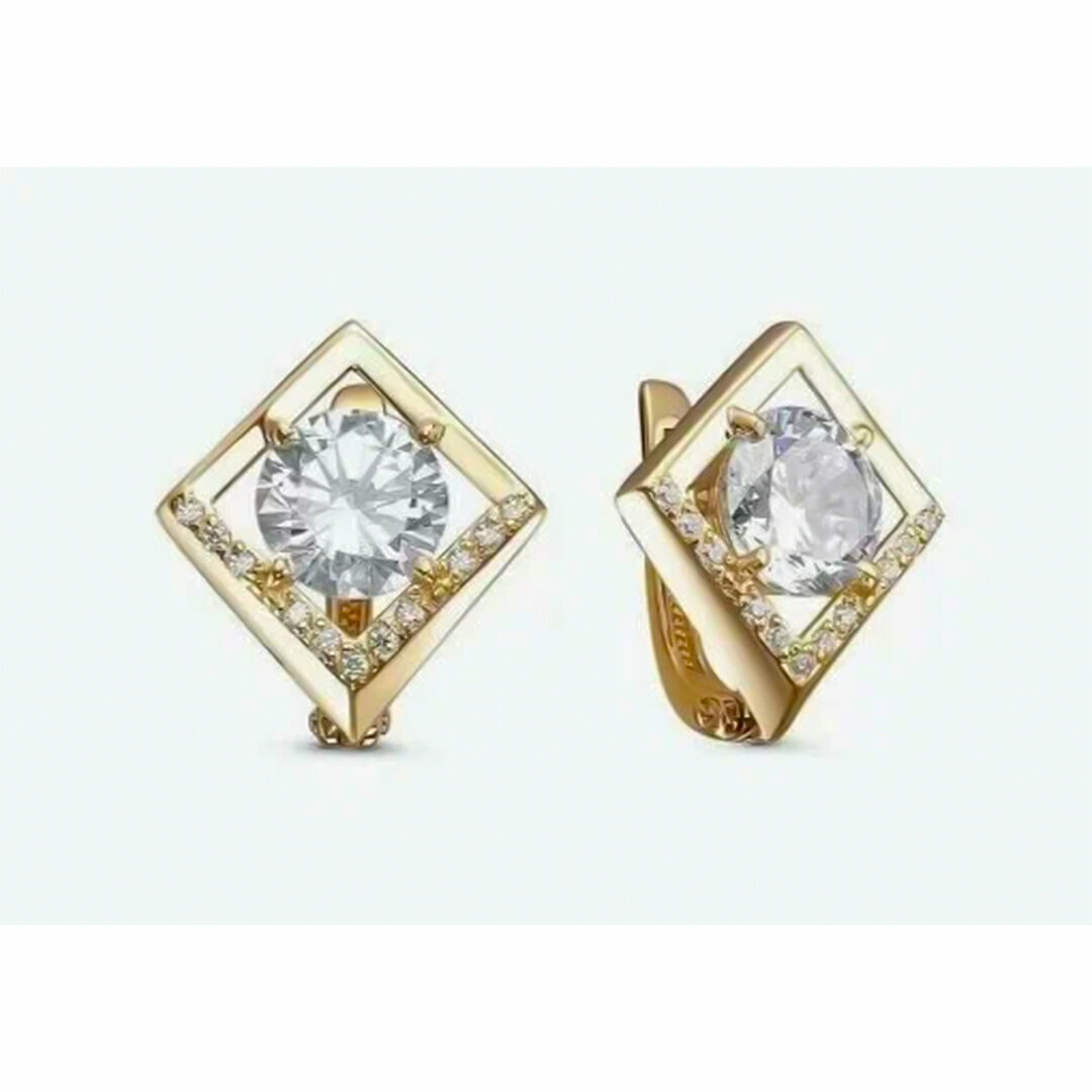 Серьги, красное золото, 585 проба, гранат, фианит