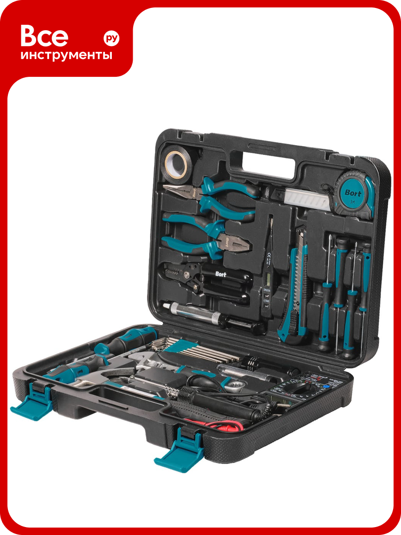 Набор, BORT, ручного инструмента BORT BTK-30e 93412529, качественной стали, электромонтажных работ и монтажа