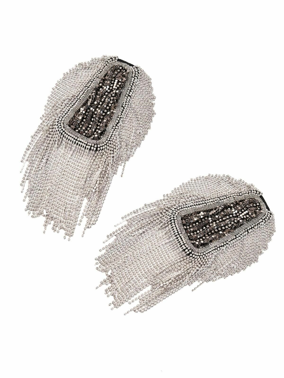 Панк-погоны с цепями и стразами, серебро - 1 пара