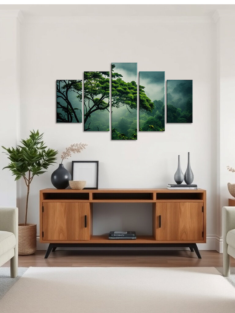 Картина модульная 150х90 см на стекле для интерьера/ Зеленый лес, Diva Kartina