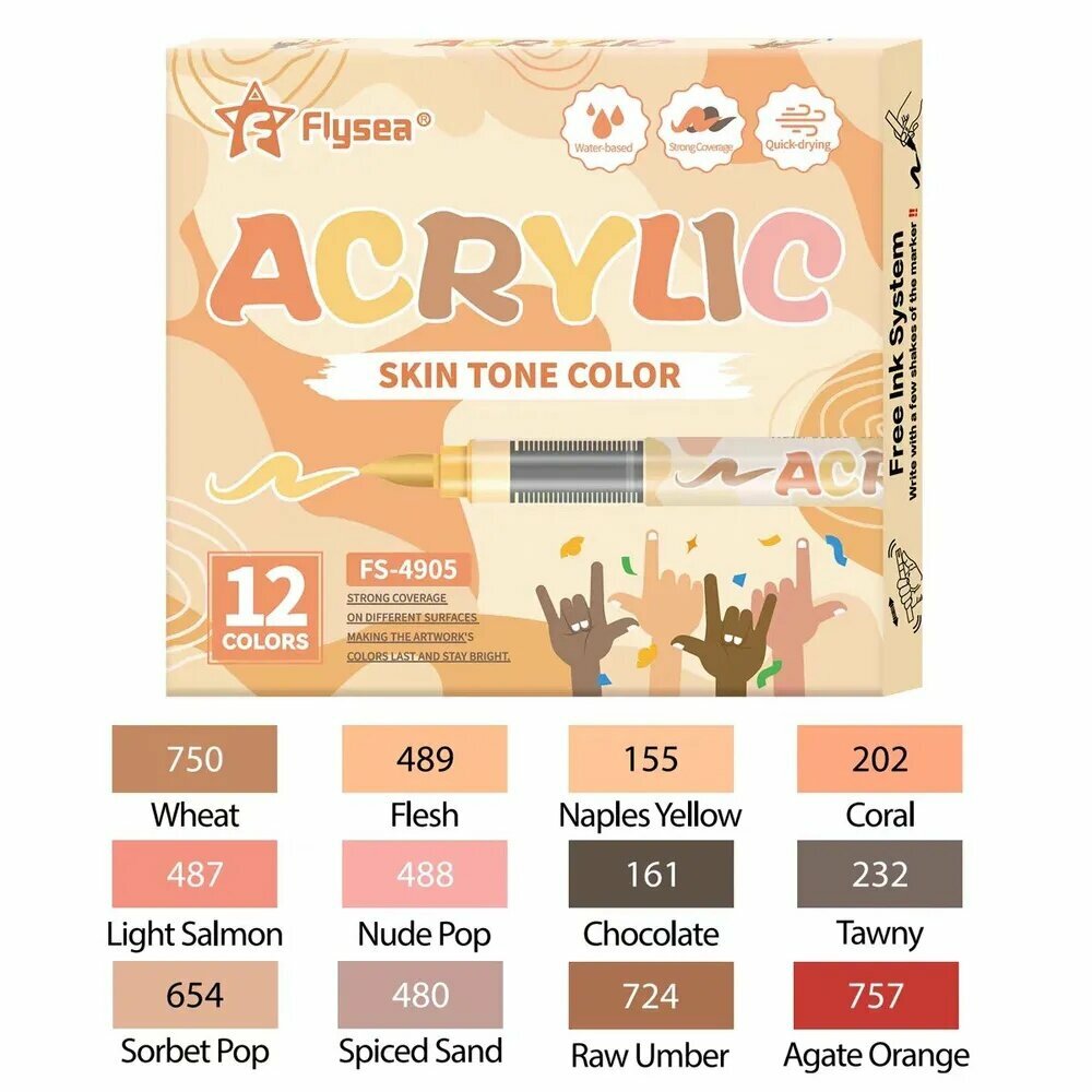 Flysea Маркер Акриловый, 12 шт. для граффити