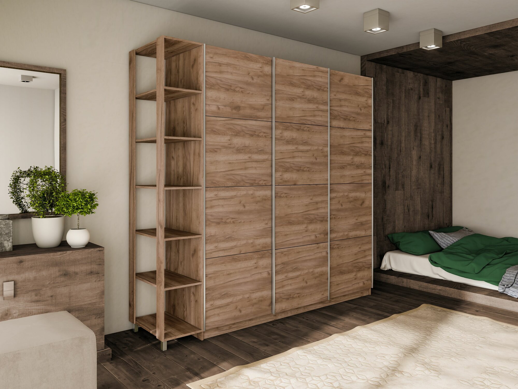Шкаф-купе Билли 3-х дверный, ЛДСП, (Крафт табачный) 245х57х230 см. с угловым терминалом