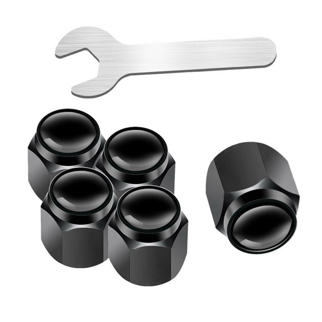 Универсальные колпачки для золотников шин, 5 шт, Черный - С гаечным ключом