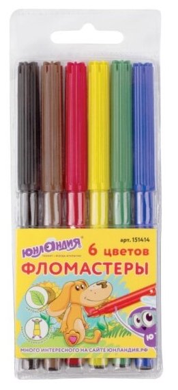 Фломастеры Юнландия 6 цветов, "уроки рисования", вентилируемый колпачок, ПВХ, 151414