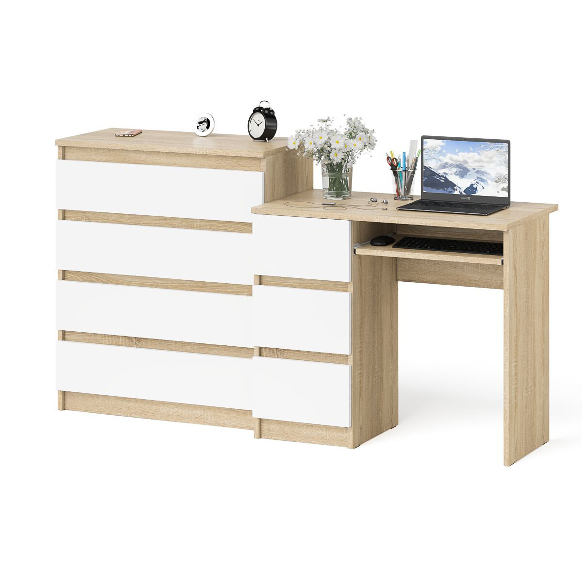 Компьютерный стол для дома, для школьника письменный Спасибо-Мебель 171см дуб сонома/белый