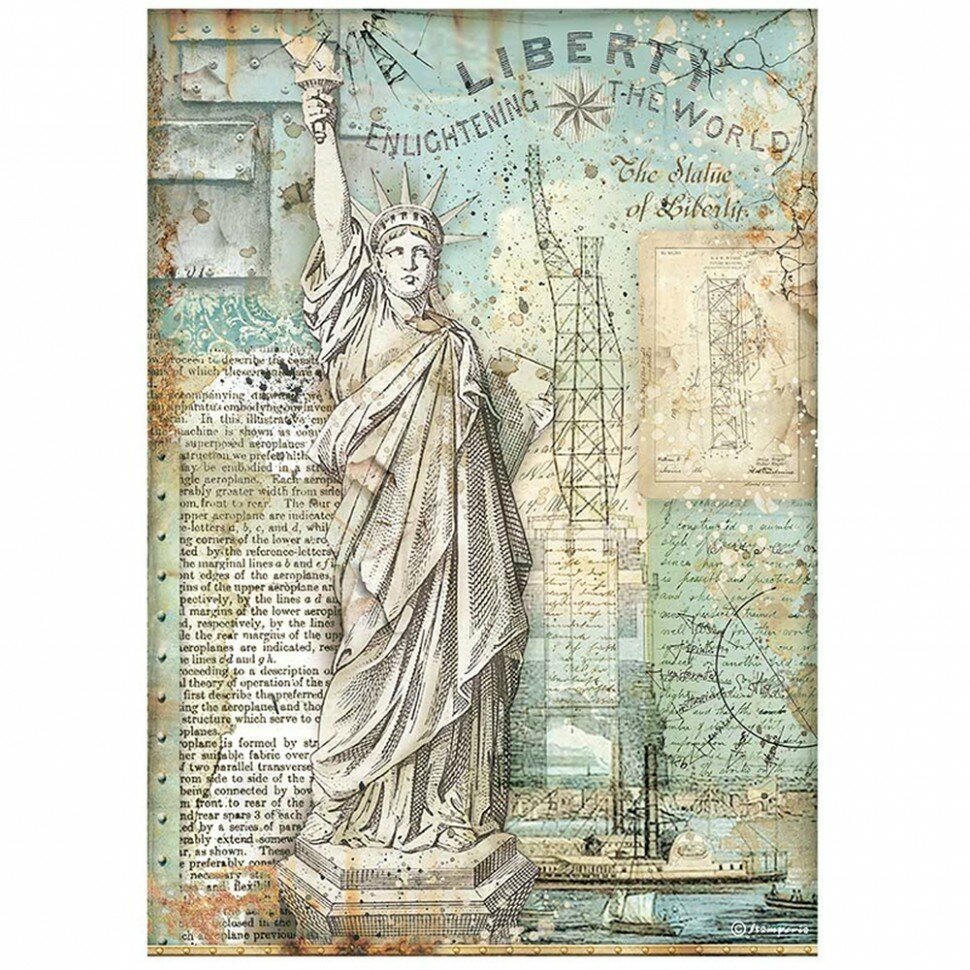 #DFSA4702 Бумага рисовая "Sir Vagabond Aviator Statue of Liberty" 21 х 29.7 см Stamperia 1 лист