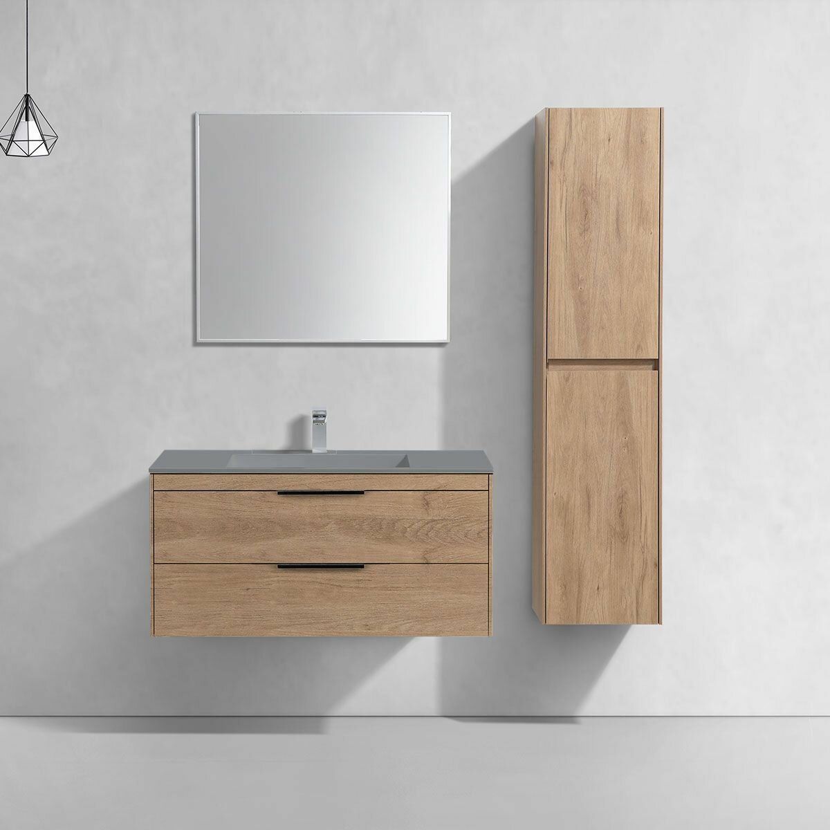Тумба с раковиной из искусственного камня Vincea Кьяра (Chiara) 2D 100 Натуральный дуб, серый