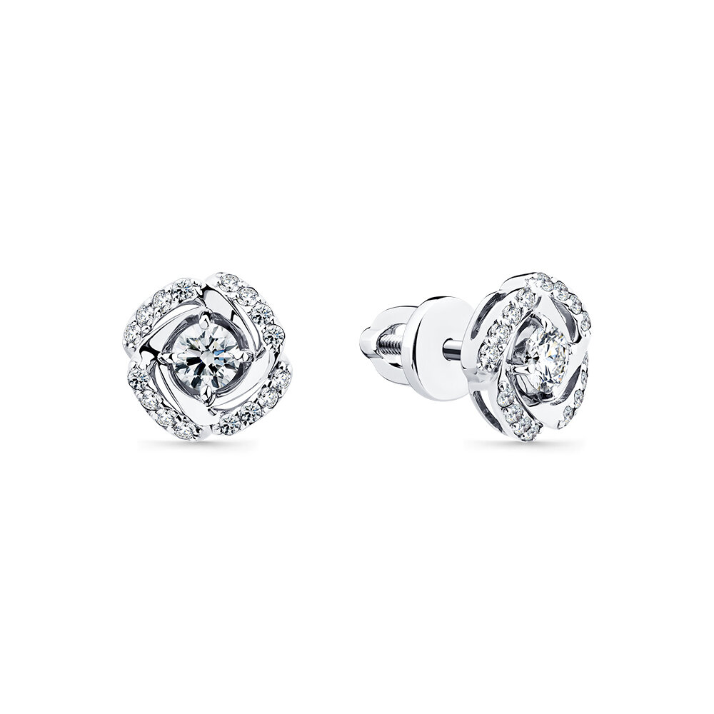 Серьги, белое золото, 585 проба, бриллиант