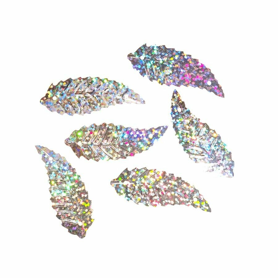 Пайетки "Листок" голографические 16 х 45 мм (серебряный) В8 / упаковка 20 гр