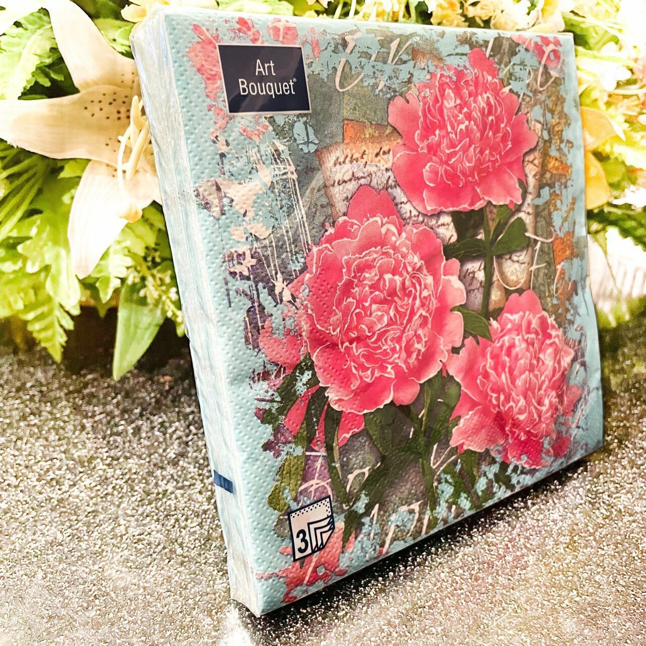 Салфетки Desna "Пионы", бумажные, 33x33 см, с рисунком, целлюлоза