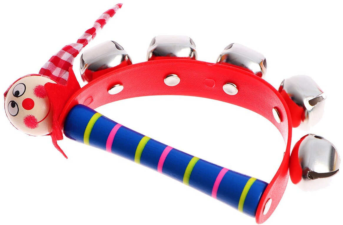 Игрушка музыкальная Бубен "Звери" с колокольчиками, развитие музыкального слуха и чувства ритма, цвета микс