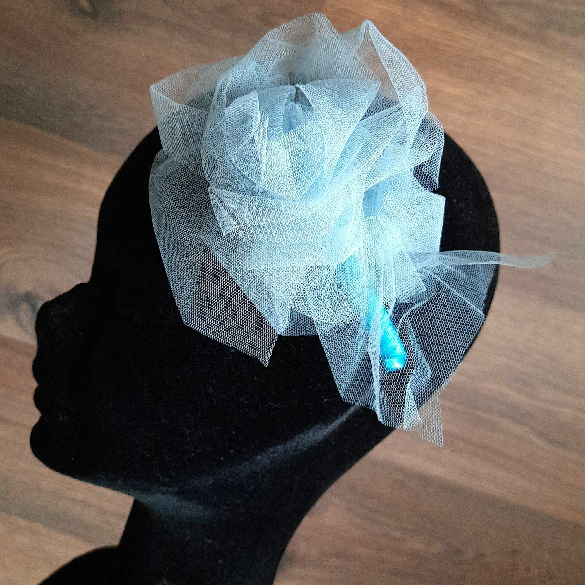 Ободок "Цветок голубой", для девочек, голубой фатин, атласная лента