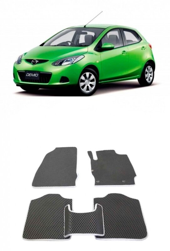 Ева коврики Mazda Demio III (DE) правый руль 2007 - 2014/ Ева ЭВА сота/ цвет Черный c красной окантовкой / EVA Smart / коврики в салон автомобиля Мазда