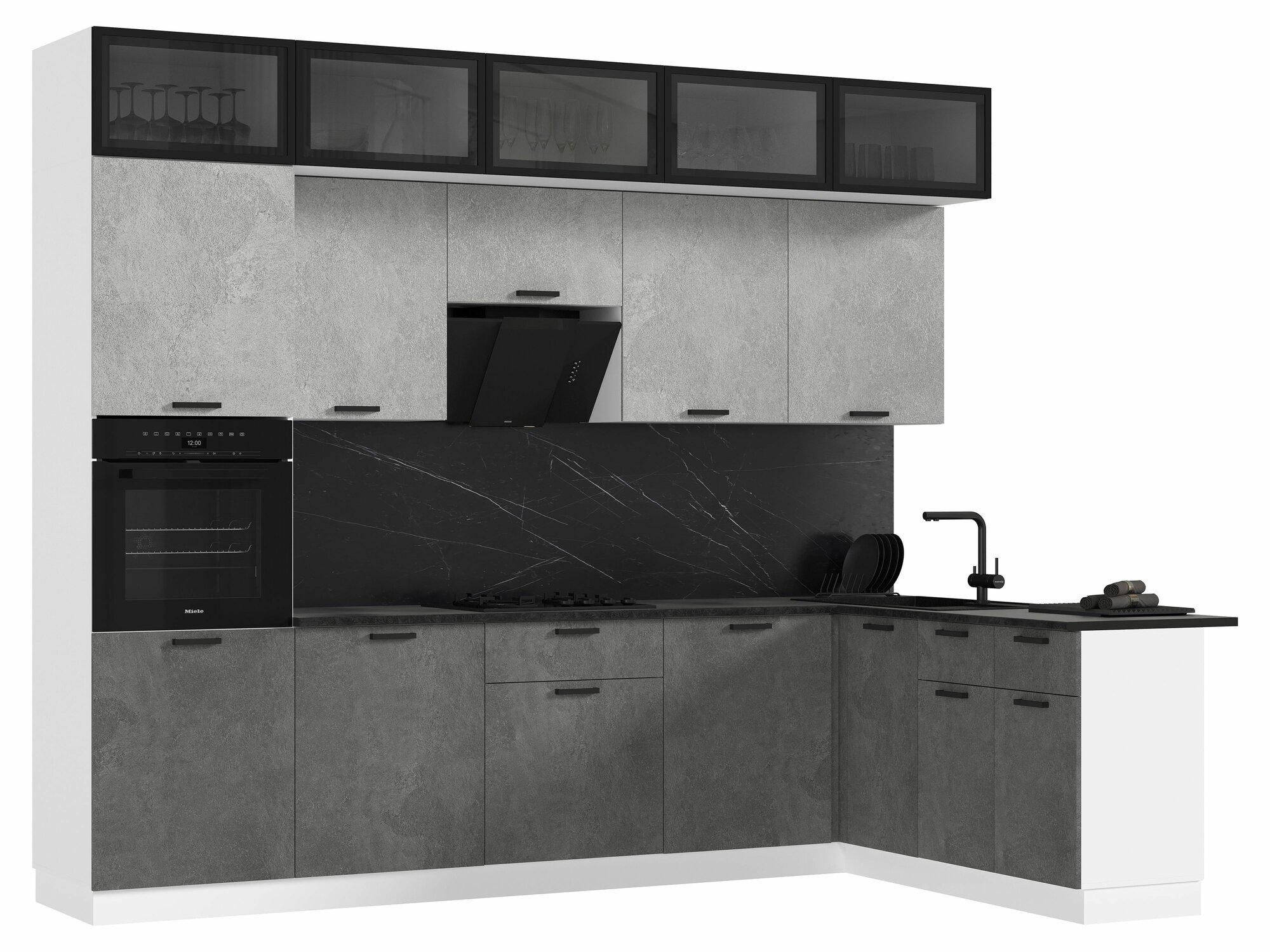 Кухня Рио 3,0х1,8м Бетон светлый /Бетон тёмный