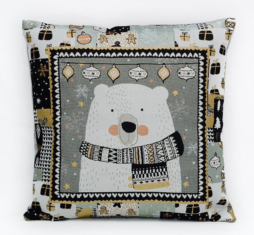 Подушка Декоративная Гобеленовая 45х45 "Пэчворк Мишка"
