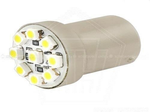 Лампа светодиод 12v т18(r10w) skyway c цок, 9 smdдиодов, белая,1-конт. (s08201192)