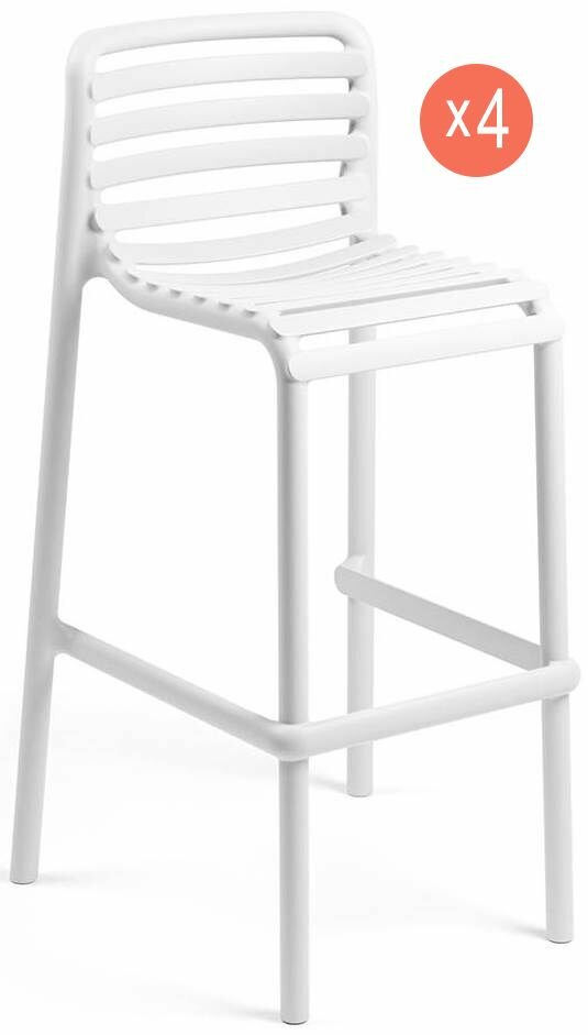 Комплект из 4-х барных стульев со спинкой Nardi Doga Stool, цвет белый, высота сиденья 75 см