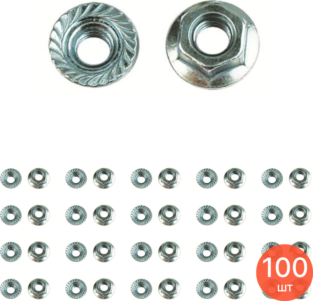 Гайка DKC / ДКС с насечкой, препятствующей откручиванию, М10, горячеоцинкованная сталь / крепеж (комплект из 100 шт)