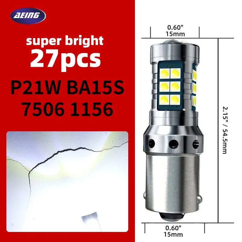 Светодиодная лампа P21W BA15S 7506 1156, 27шт, Белый