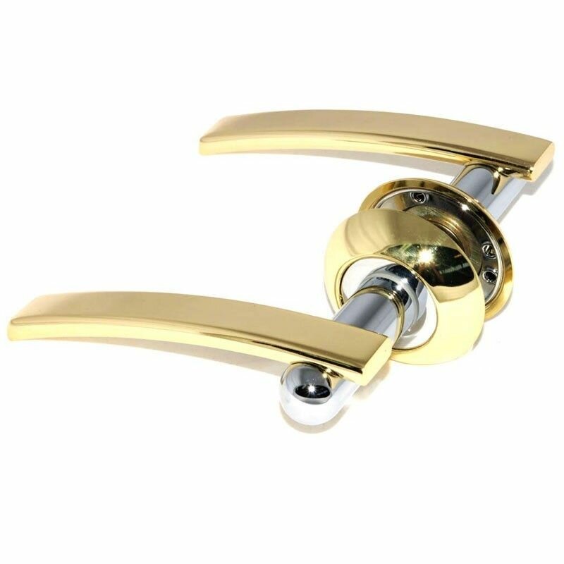 Ручки дверные латунные OZELI MILANO A10 GOLD BRASS золото глянец+магнитный замок под цилиндр+накладки+петли врезные