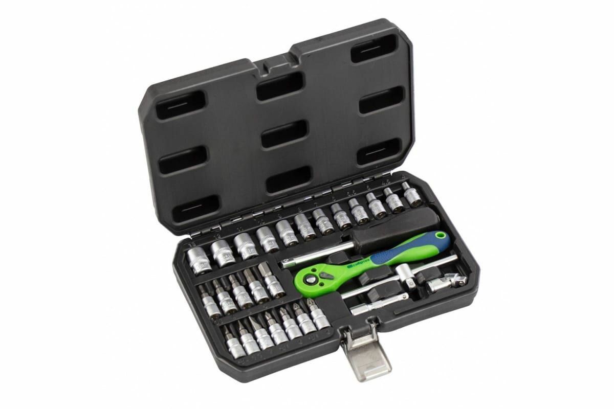Набор инструментов, 1/4", пластиковый кейс, 29 предметов// Сибртех