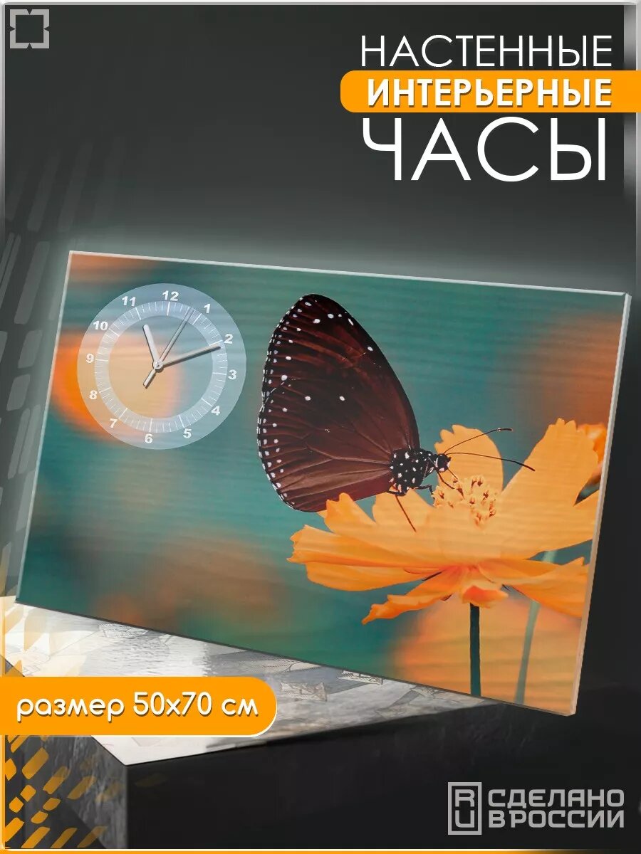 Часы УФ 50x70 с принтом природа Мотылек (бабочка, цветок, растения, животные) - 226