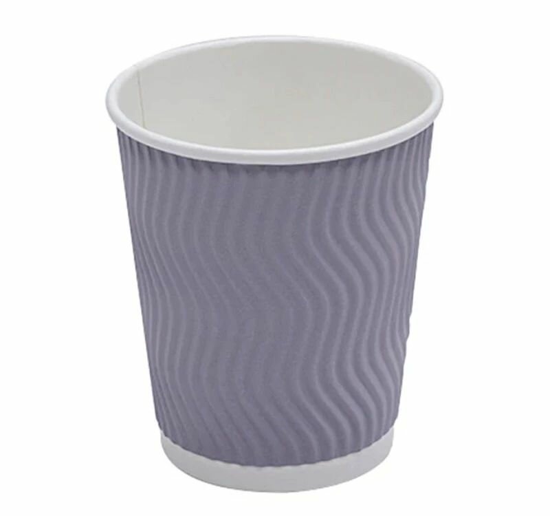 Набор стаканов картонных 250мл d-80мм гофрированный волна серый 3-х слойный уп/50шт для горячего