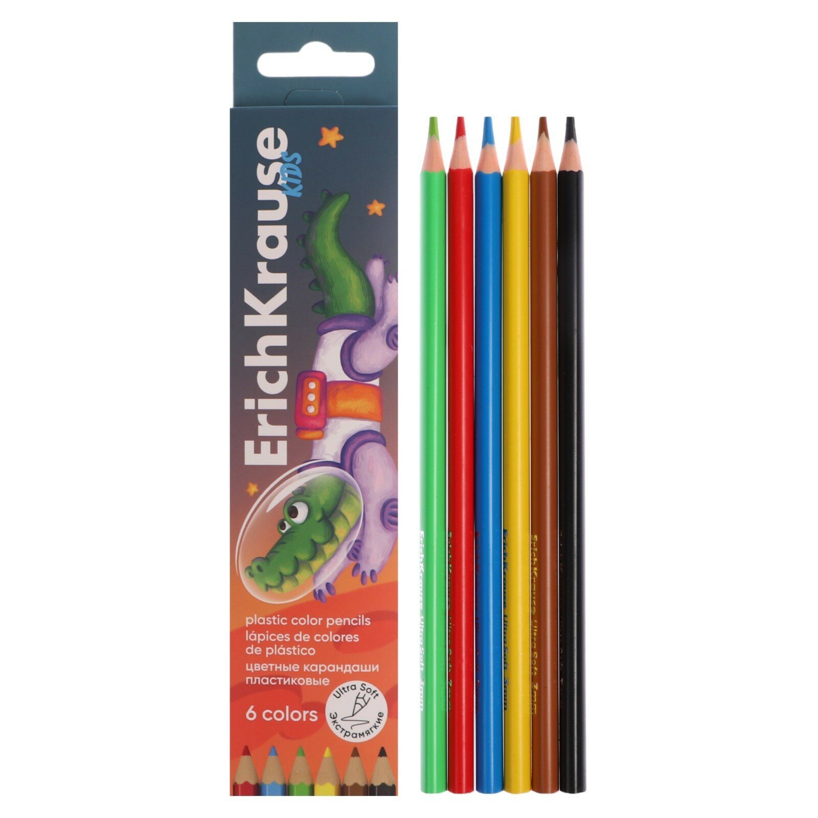 Карандаши цветные 6 цв Erich Krause Kids Space Animals трехгранные пластиковые
