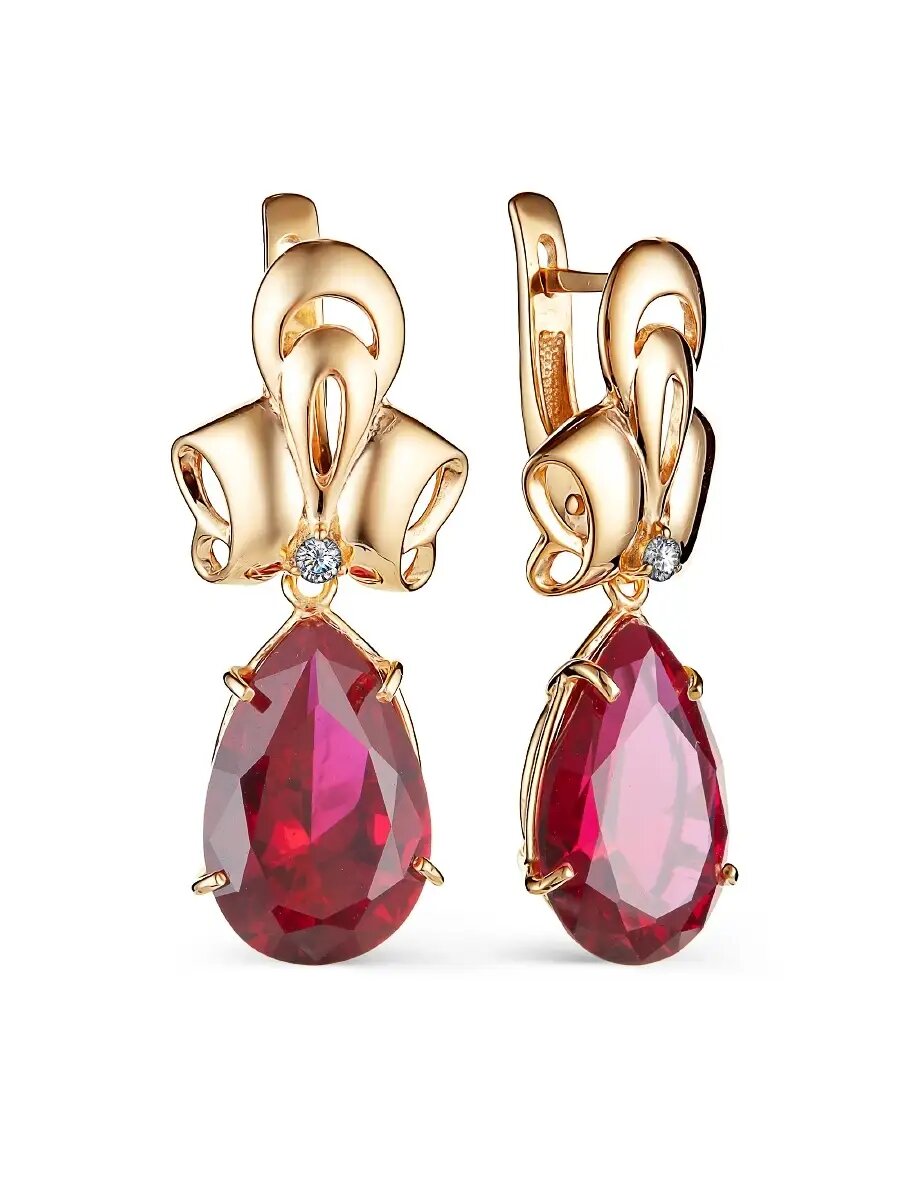 Серьги, красное золото, 585 проба, бриллиант, рубин