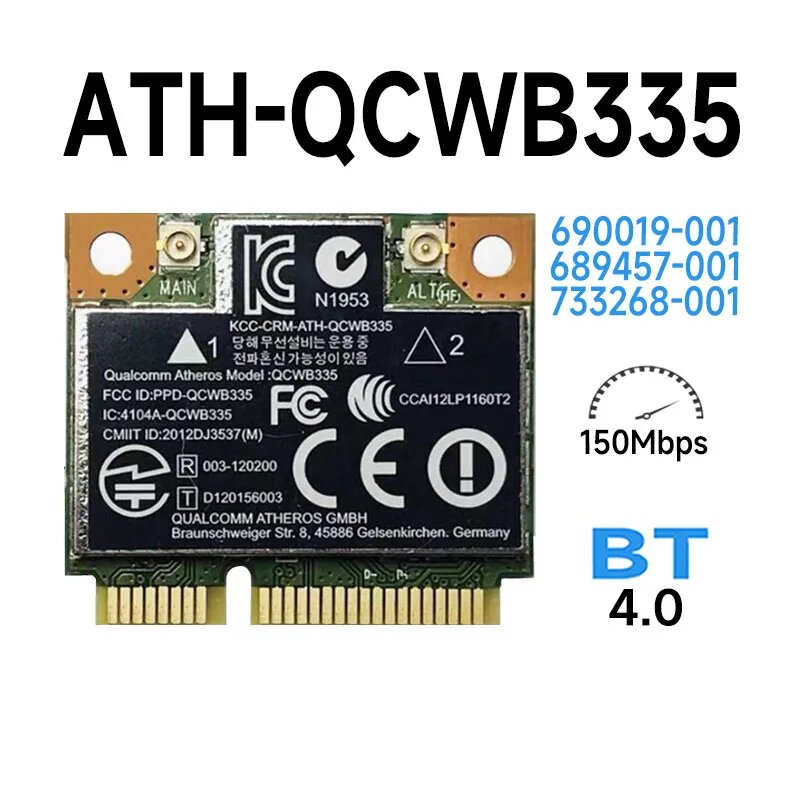Qualcom Atheros QCWB335 Wi-Fi Wireless + Bluetooth 4.0 mini PCI-E Card 690019-001 689457-001 733268-001 Wi-Fi