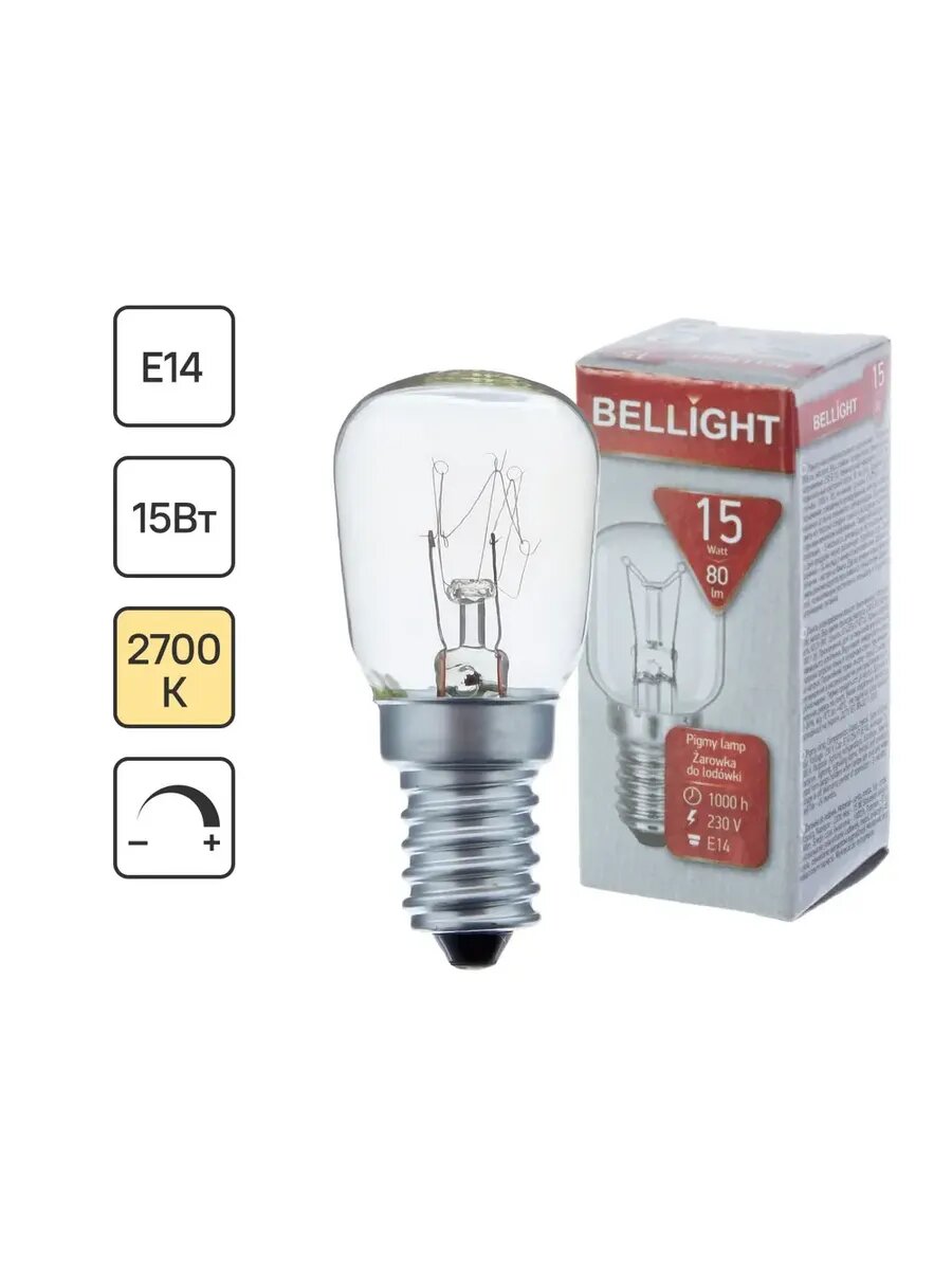 Лампа накаливания для холодильника E14 15 Вт свет тёплый