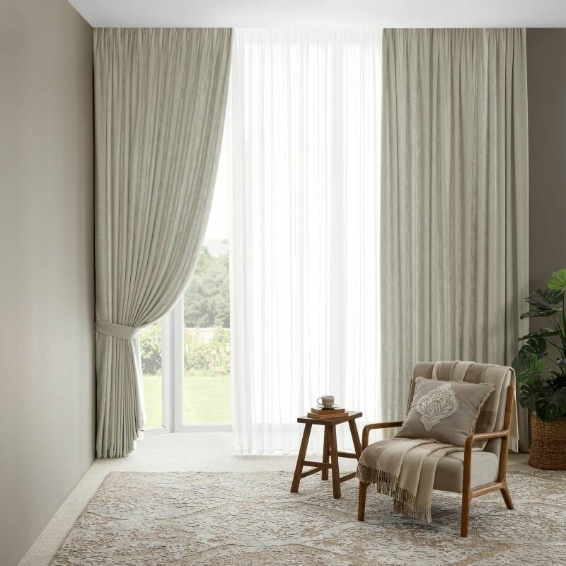 Togas Шторы для комнаты комплект с подхватами "Рикелли" димаут, 275 высота на 260 ширина - 2 шт, подхваты - 2 шт, экрю