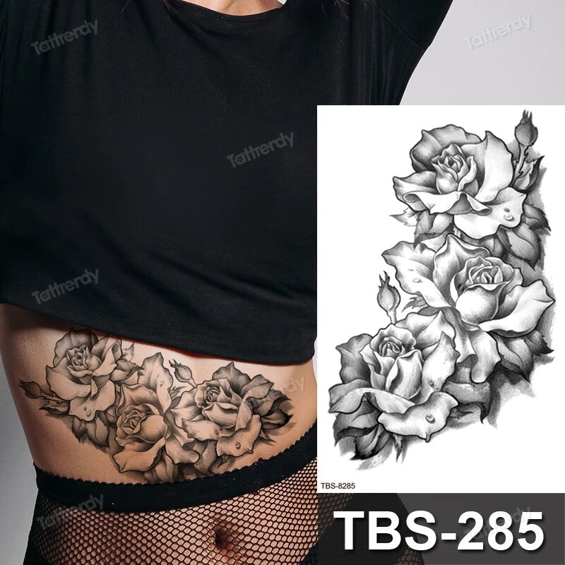 Временная татуировка цветы черные Tattrendy TBS8285