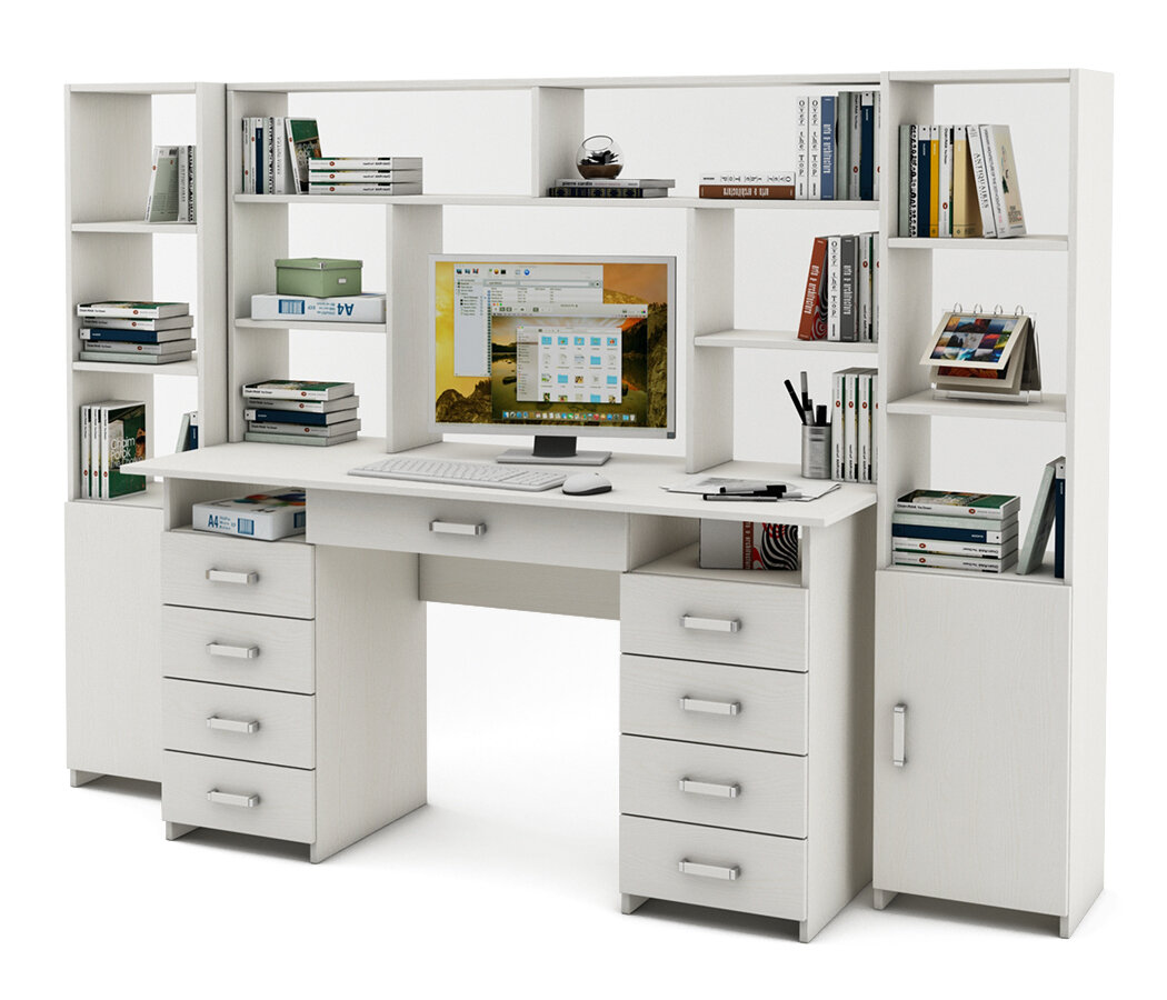 Стол письменный для школьника Лайт (Ньюкасл) 9Я, с надстройкой, письменный стол и стеллажи, ЛДСП, 213,4x60x149,2 см