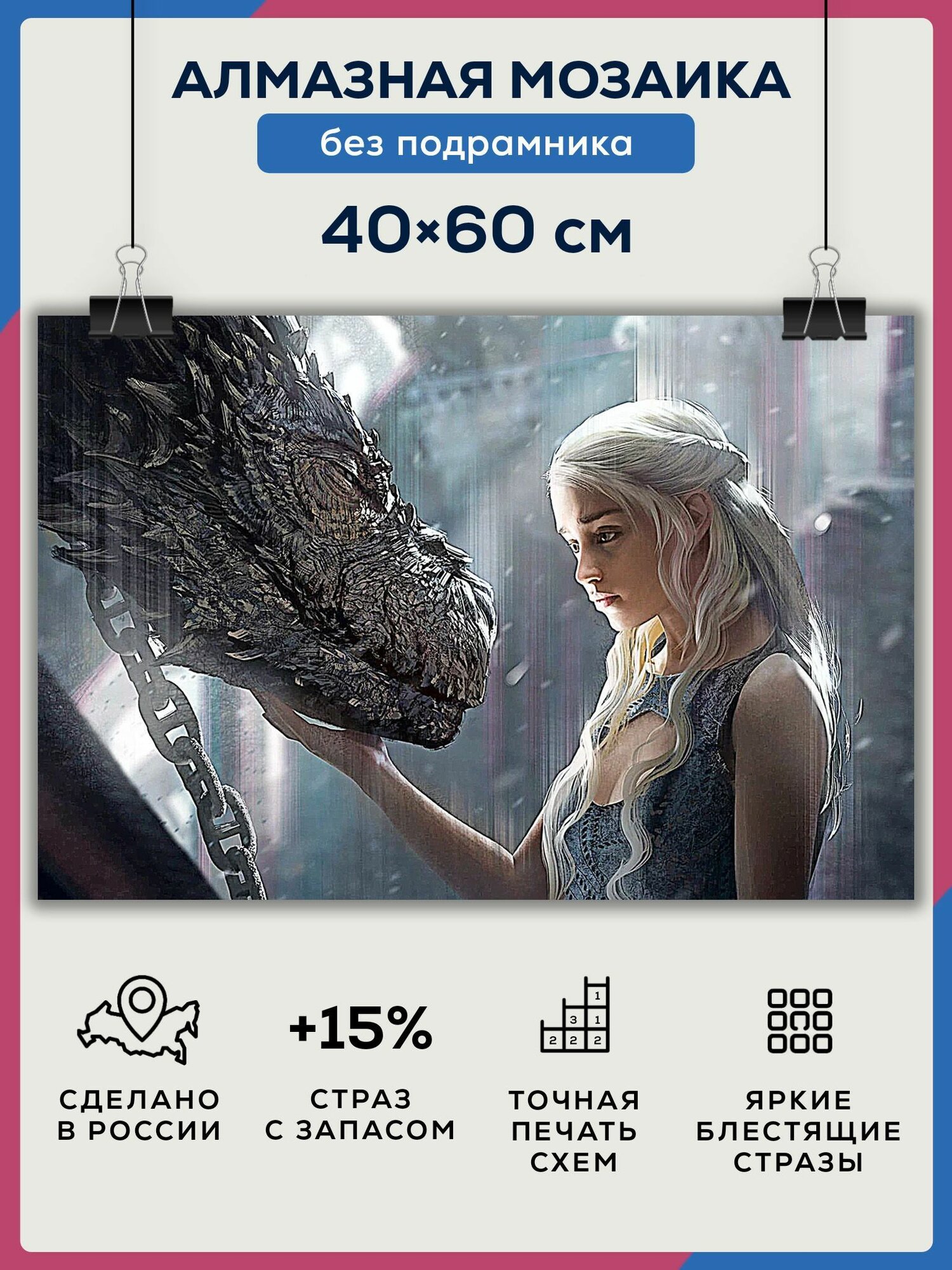 Алмазная мозаика Интерьерная Сериалы Фильмы 40х60 без подрамника/ полная выкладка квадратными стразами/ Игра престолов /