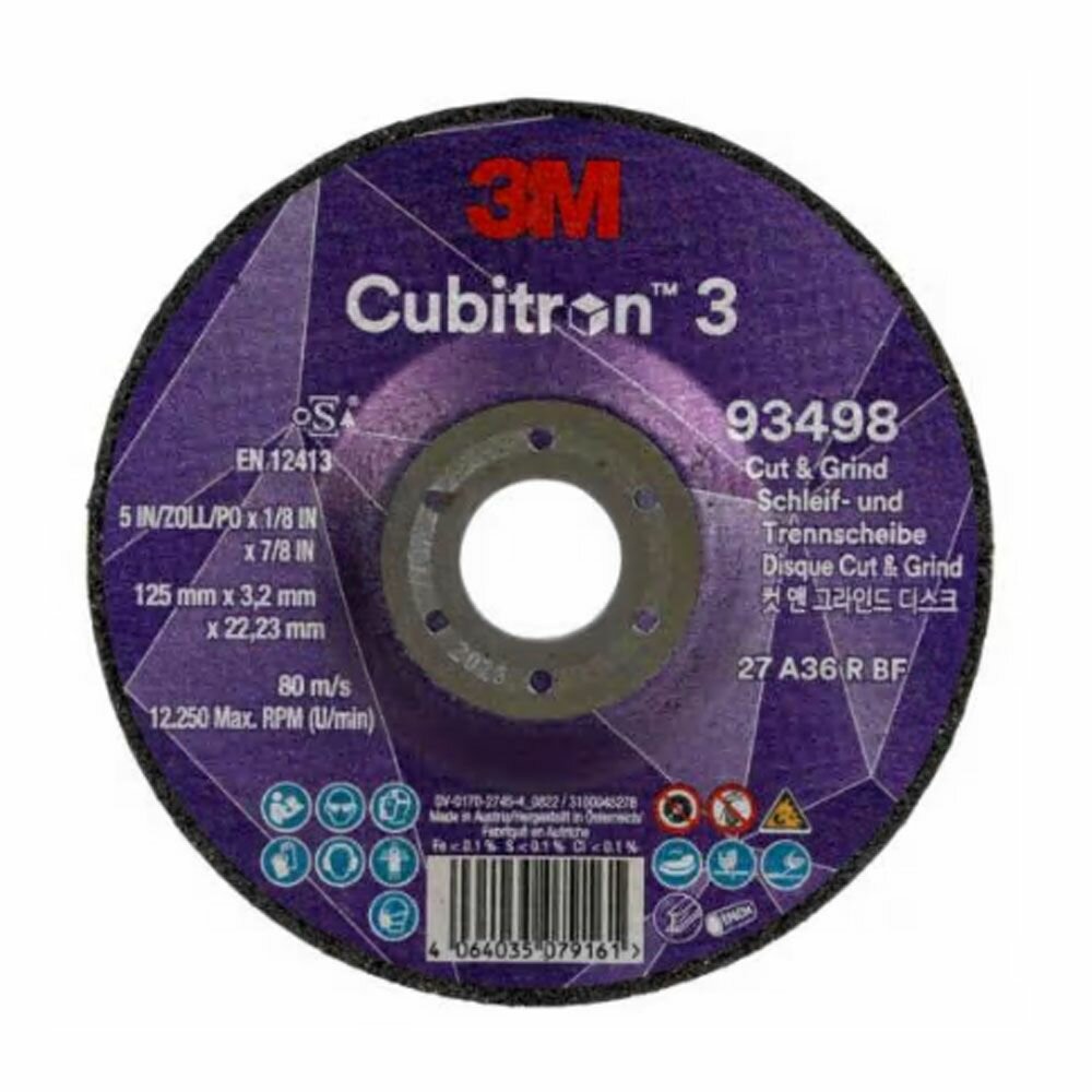 Отрезной/зачистной круг Cubitron 3, Т27, 125х3,2х22мм, A36+, армированный 93498 3M