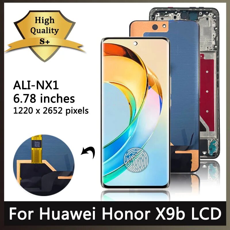 6,78 "Новый ЖК-дисплей для Huawei Honor X9B, сенсорный экран, дигитайзер в сборе Sliver With Frame