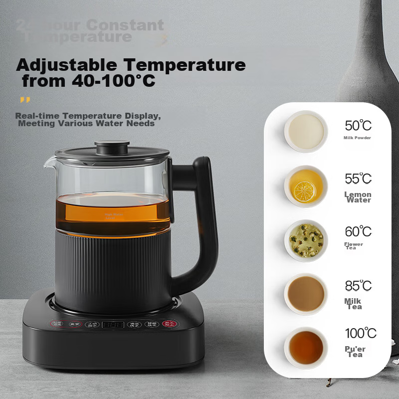 FUNORK Fully Automatic Electric Kettle with Tea Tray, Glass Water Boiler, Integrated Heat Preservation Tea Set, Electric Tea Stove, Tea Maker D25 Black