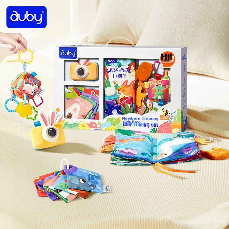 Auby Baby Cloth Book Early Education 0-12 Months Infant Toddler Toy Parent-Child Interactive Training Newborn Welcome Gift Box