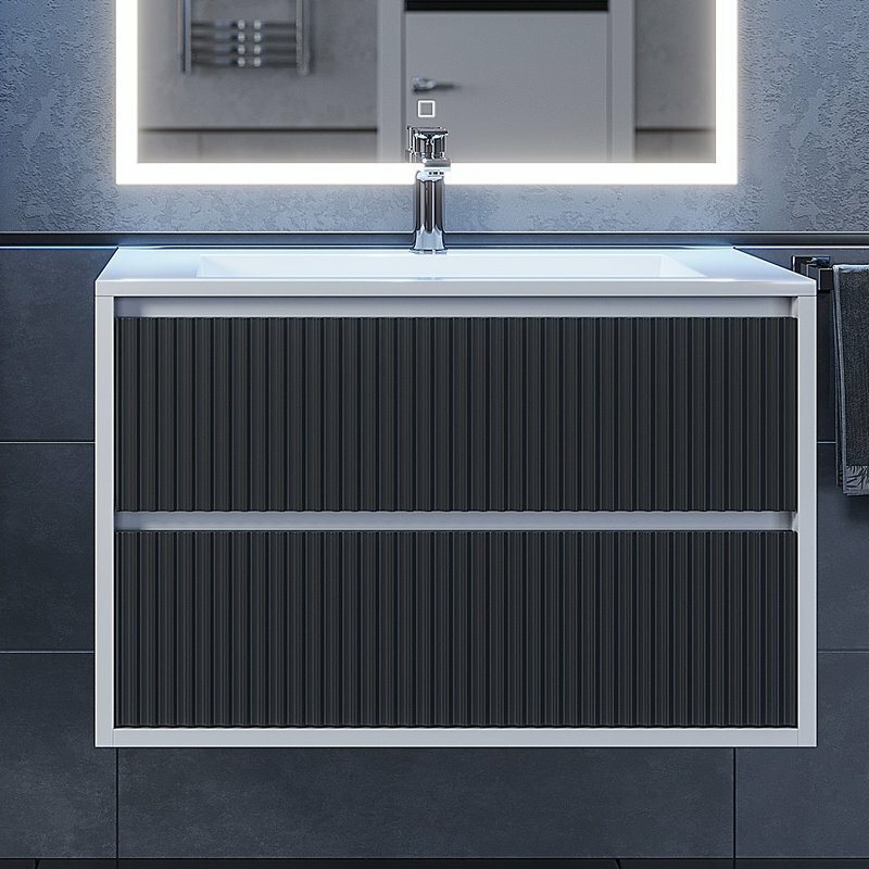 Тумба с раковиной Uperwood Next Premium белая/графит, 2 ящика, 80 см