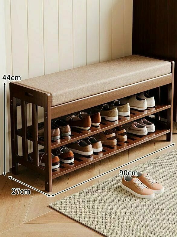 Обувница "Бамбуковая скамья", бамбук, открытая, с полками, 90см x 27см x 47см