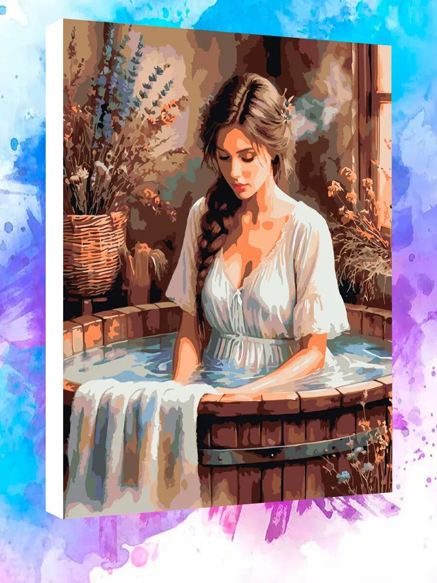 Картина по номерам на холсте Баня Парная Купель Девушка