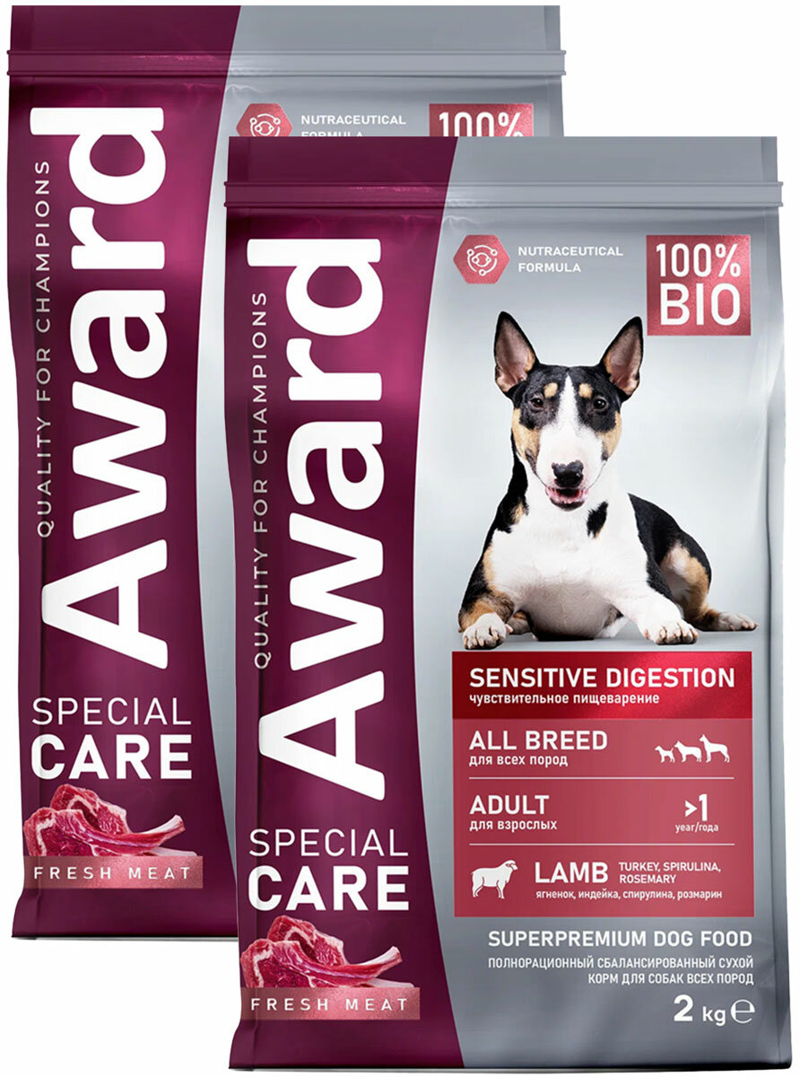 Сухой корм Award Special Care Sensitive Digestion для собак с чувствительным пищеварением с ягненком, 2 х 2 шт