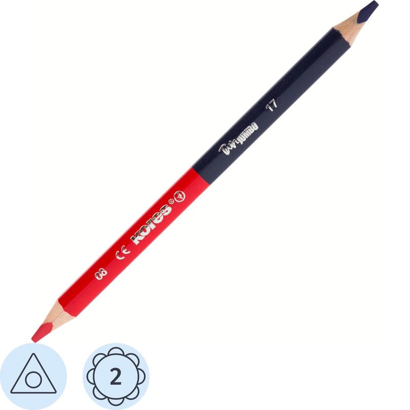 Карандаши цветные 2цв 3-гран, двустор Kores JUMBO 94851