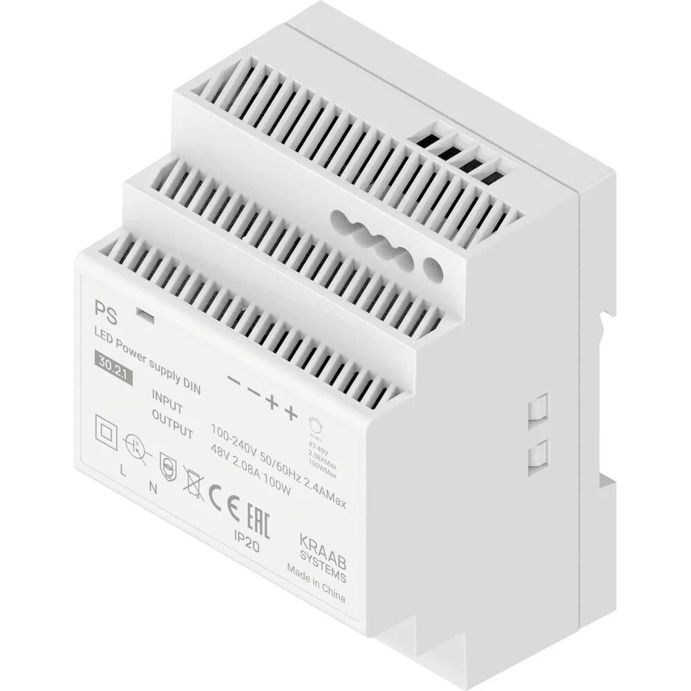 Блок питания KRAAB PS LED DIN 100Вт 2.08А 48В, 30.2.1, Led блок питания kraab systems din 30