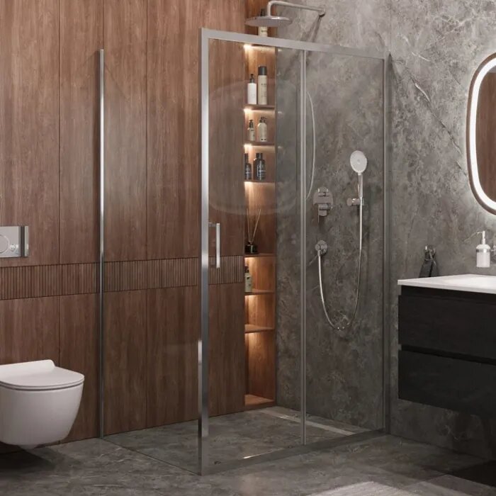 Душевой уголок Cezares Molveno AH 11 140+80 C Cr IV 140х80 см, профиль хром, стекло прозрачное