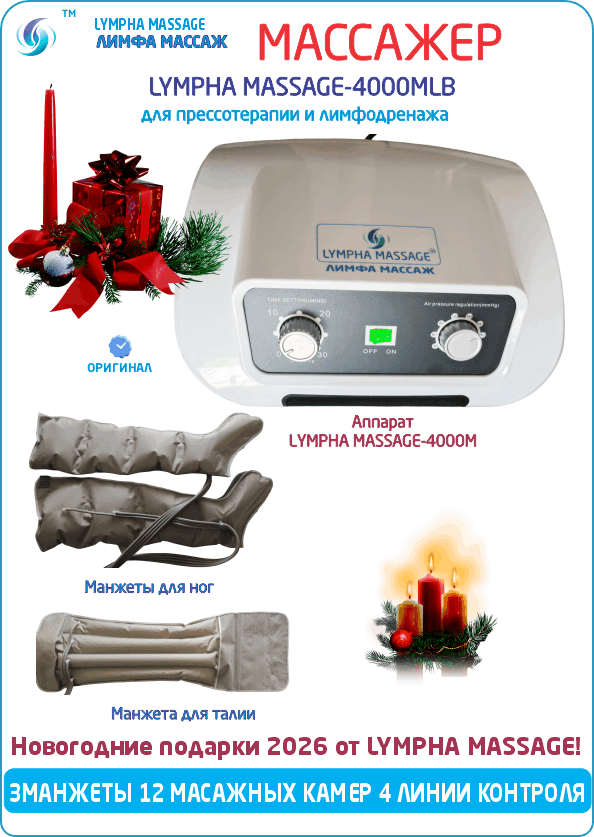 Антицеллюлит! Компрессионный массажер+ лимфодренаж+манжеты для ног и тела Lympha Massage-4000MLB - 4 линии. Израиль