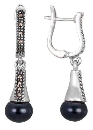 Серьги, серебро, 925 проба, жемчуг культивированный, марказит