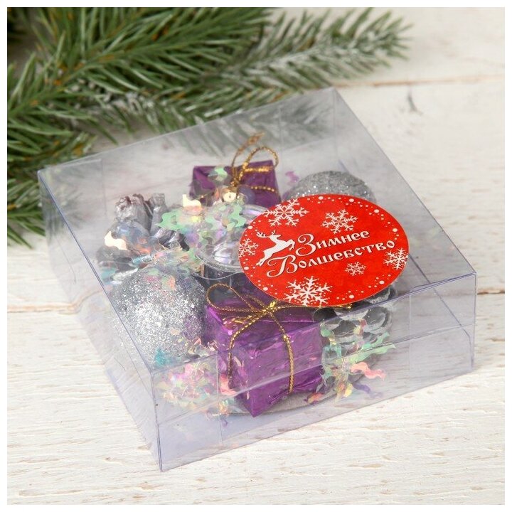 Подсвечник на одну свечу "Мишура волна" шишки, шарик, подарки 7,5х3,5 см, отв d-2 см